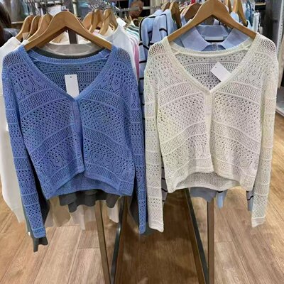 女装镂空V领百搭针织开衫