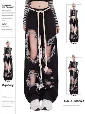 Rayohopp牛仔裤女夏季欧美潮牌高街多口袋设计vintage休闲直筒裤