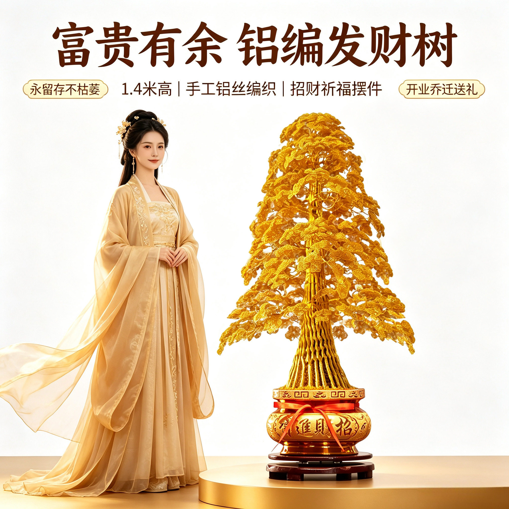 公司开业金色发财树店铺周年庆典摆件酒店商场招财树高端大型摆件