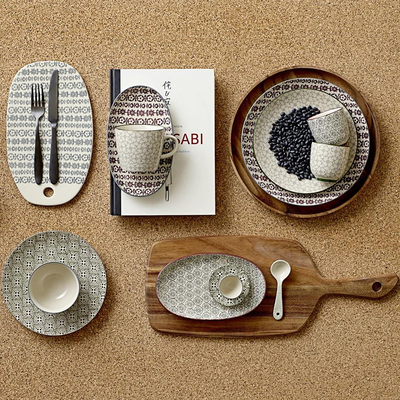 丹麦Bloomingville北欧复古花纹Karine粗陶瓷咖啡马克杯子碗碟子