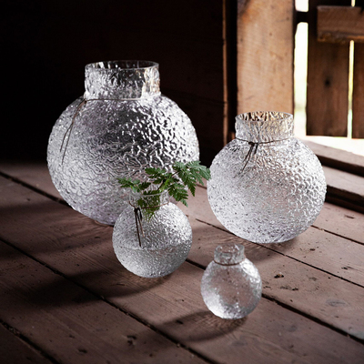 瑞典代购 Ernst 圆形透明玻璃花瓶水培花器皮革绑绳客厅装饰摆件