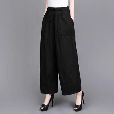 夏季新款时尚高腰阔腿裤女宽松显瘦中年妈妈洋气百搭九分休闲裤女