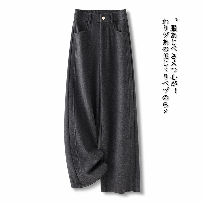 啄木鸟当季流行毛呢窄版阔腿裤女冬季新款高腰保暖显瘦宽松休闲裤