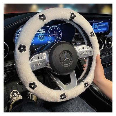 汽车方向盘套冬季毛绒四季通用网红花朵车载把套冬天保暖装饰女款