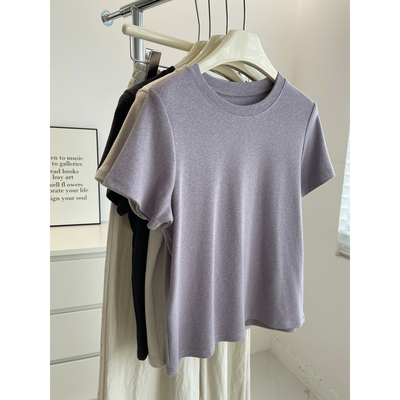 温柔显白~芋紫色圆领休闲短袖tee