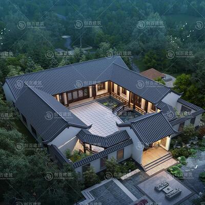 农村一层中式三四合院自建房屋图纸带院子偏房效果全套施工图