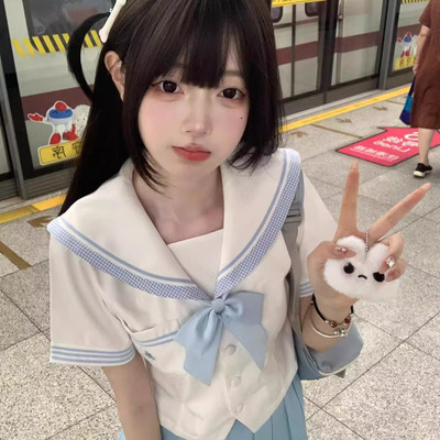 小清泉Lulucake原创夏季秋冬季水蓝色白色日系JK水手服学院风