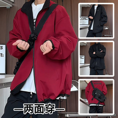 小青少年两面穿外套泥家双面穿夹克妮力运动上衣街头嘻哈潮流恰克