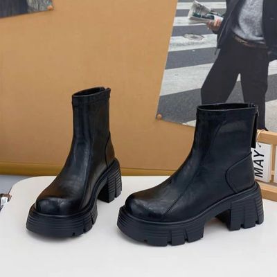 厚底增高6cm马丁靴女2025秋冬新款小个子英伦机车靴复古黑色短靴