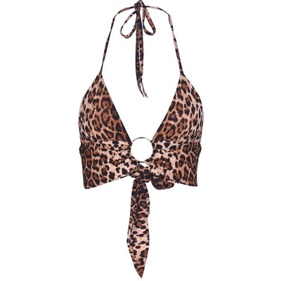 豹纹系带露背挂脖吊带欧美热舞服