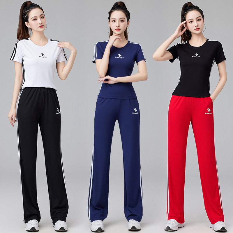 广场舞服装2024春夏季新款运动休闲舞蹈服罗马棉圆领印花鬼步舞服