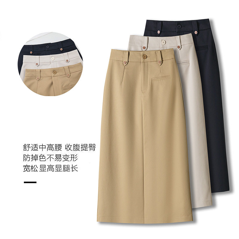 卡其色开叉显瘦A字半身裙女2025新款春秋款西装包臀裙中长款半裙