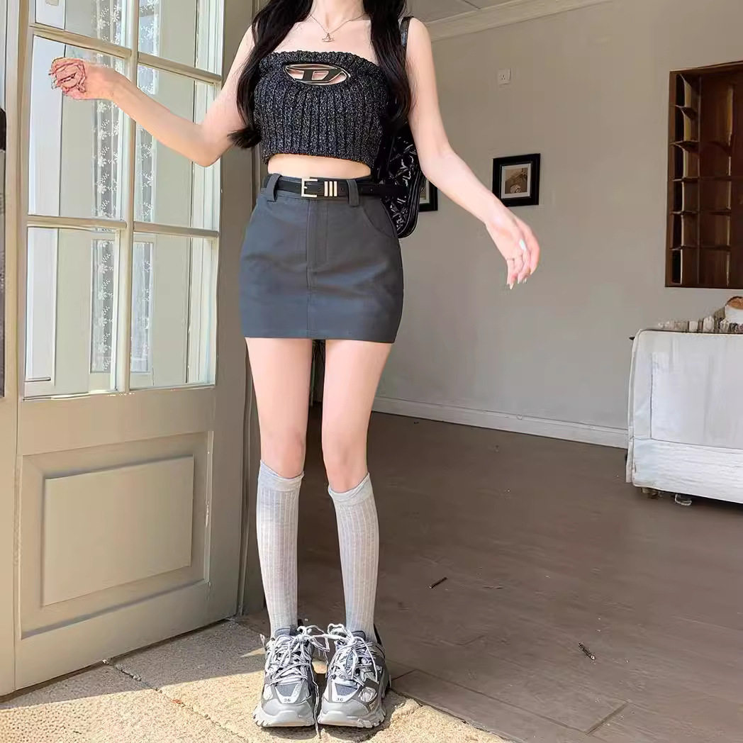 纯欲风a字裙西装半身裙女新款夏装高腰灰色短裙包臀半裙显瘦裙子