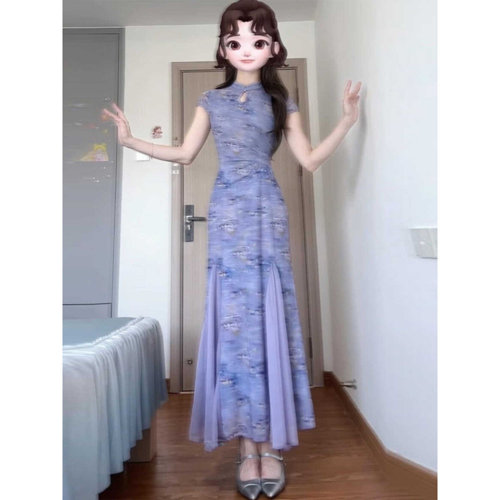 新中式温柔气质紫色晕染碎花改良旗袍年轻款漂亮独特巨好看连衣裙