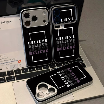BELIEVE励志磁吸磨砂黑框电镀玻璃手机壳适用苹果iphone17promax华为OPPOFINDX7ULTRANOVA7PROOPPORENO10PROP