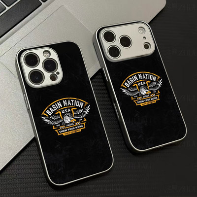 巴辛雄鹰徽章磁吸磨砂黑框电镀玻璃手机壳适用苹果iphone17promax华为1加11荣耀MAGIC6PRONOVA9SE红米K90PROM