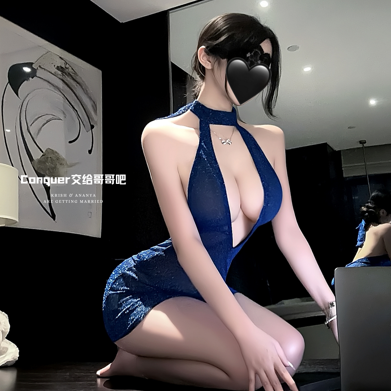 慵懒周末 亮片细闪包臀裙夜店风性感诱惑小胸显大深V睡裙情趣制服