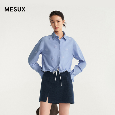 MESUX米岫26秋盐系可塑型毛毡绣花短箱型长袖衬衫MOFUC415