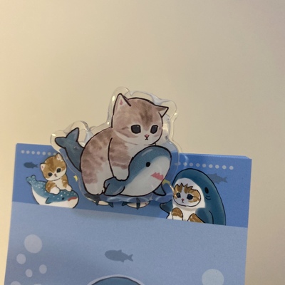 新品Mofusand滴胶亚克力pp夹蓝色鲨鱼款书夹
