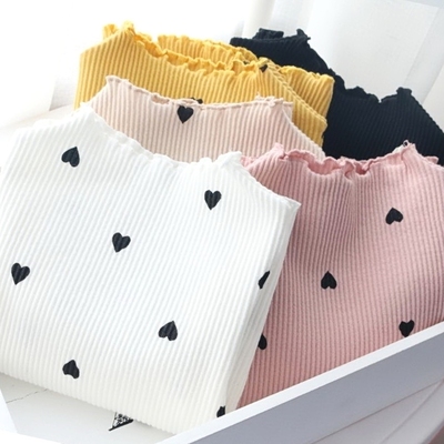 2022春秋季新款童装 韩版女童时尚螺纹爱心长袖T恤儿童宝宝打底衫