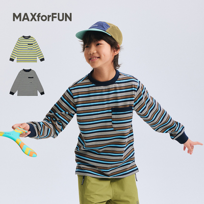 MAXforFUN童装26春夏儿童条纹长袖T圆领纯棉宽松上衣打底男女童