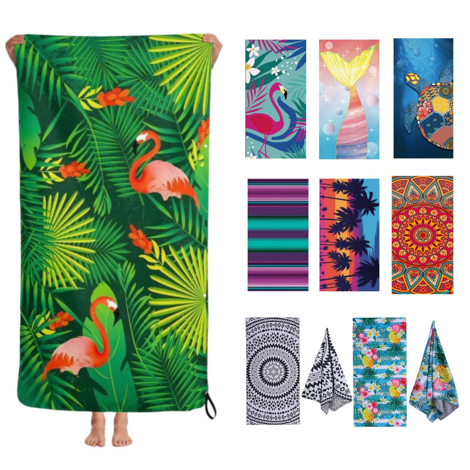 Microfiber printed beach towel with double-sided velvet qui_虎窝淘