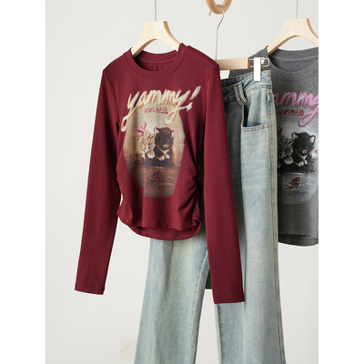 长袖辣妹整肩短款T恤棉女士260g