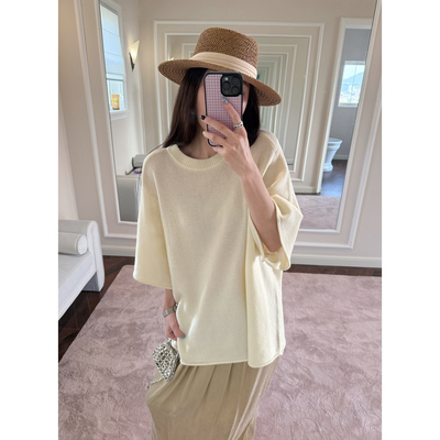 羊毛套头中袖薄款针织针织短袖