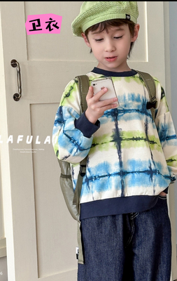 新 啦fu莱 春 蓝领扎染圆领卫衣 春秋款，9006