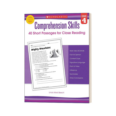 英文原版 Comprehension Skills 40 Short Passages for Close Reading Grade 4 学乐阅读理解技巧4年级 英文版 进口英语原版书籍