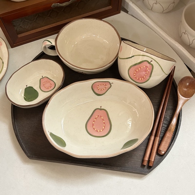 一人食陶瓷浮雕芭乐餐具套装组合