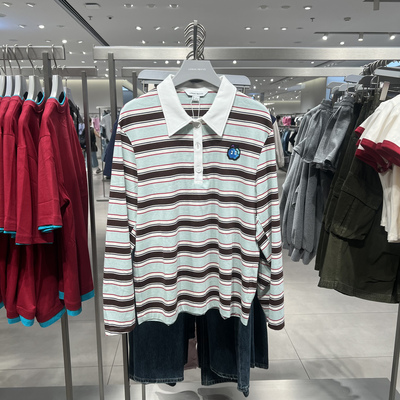 UR国内代购2025秋季女装泽西风休闲条纹趣味图案长袖T恤UYV450218