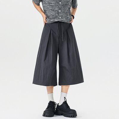 5XL 打褶飘带毛边七分裤男夏宽松阔腿休闲中裤短裤 K9231-P55