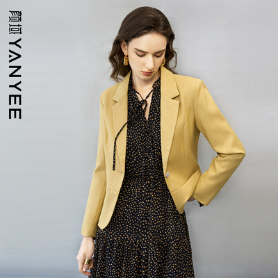 颜域黄色短款西装外套女