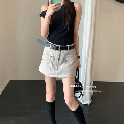 欧洲站DIMO8718春夏季2026新款高腰显瘦百搭工装阔腿牛仔裤短裙裤