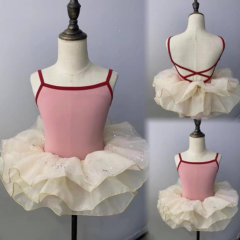 儿童舞蹈服夏吊带女童练功服连体芭蕾舞中国舞演出服连衣服体操服