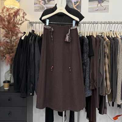 极简配腰绳针织半身裙女高腰显瘦