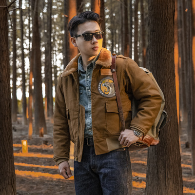 红风 B10飞行夹克男君装二战飞行服男秋冬加厚工装羊绒棉服短外套
