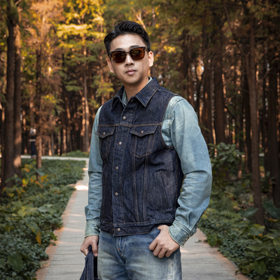 红风 机车骑士背心TYPE3改良21OZ重磅原牛外套马甲 复刻铁心526V