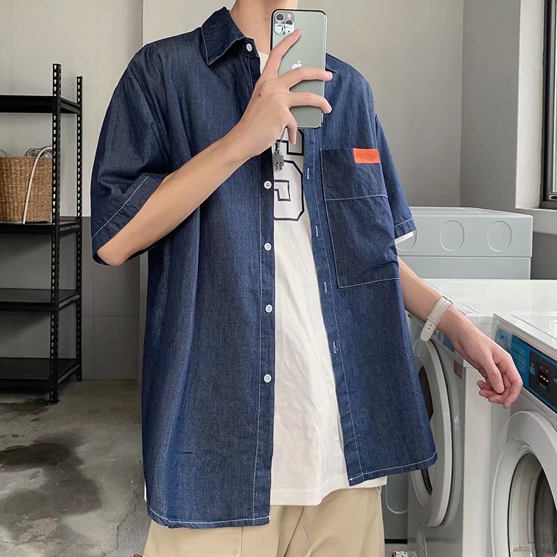 新款牛仔衬衫男生潮流外套春夏季百搭休闲复古防晒衣秋装男