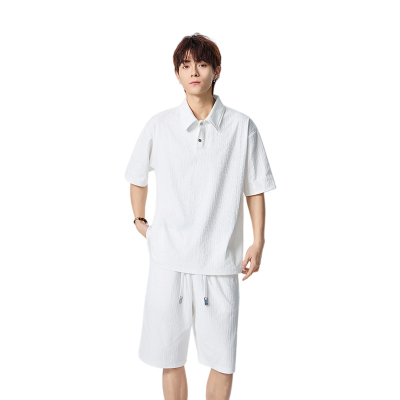 休闲翻领POLO衫套装男夏季短袖短裤宽松帅气两件套