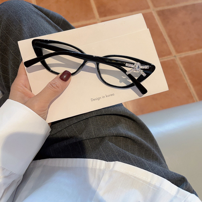 复古三角形猫眼镶钻蝴蝶结平光镜