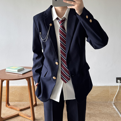上野绀色西装校园风dk西服外套