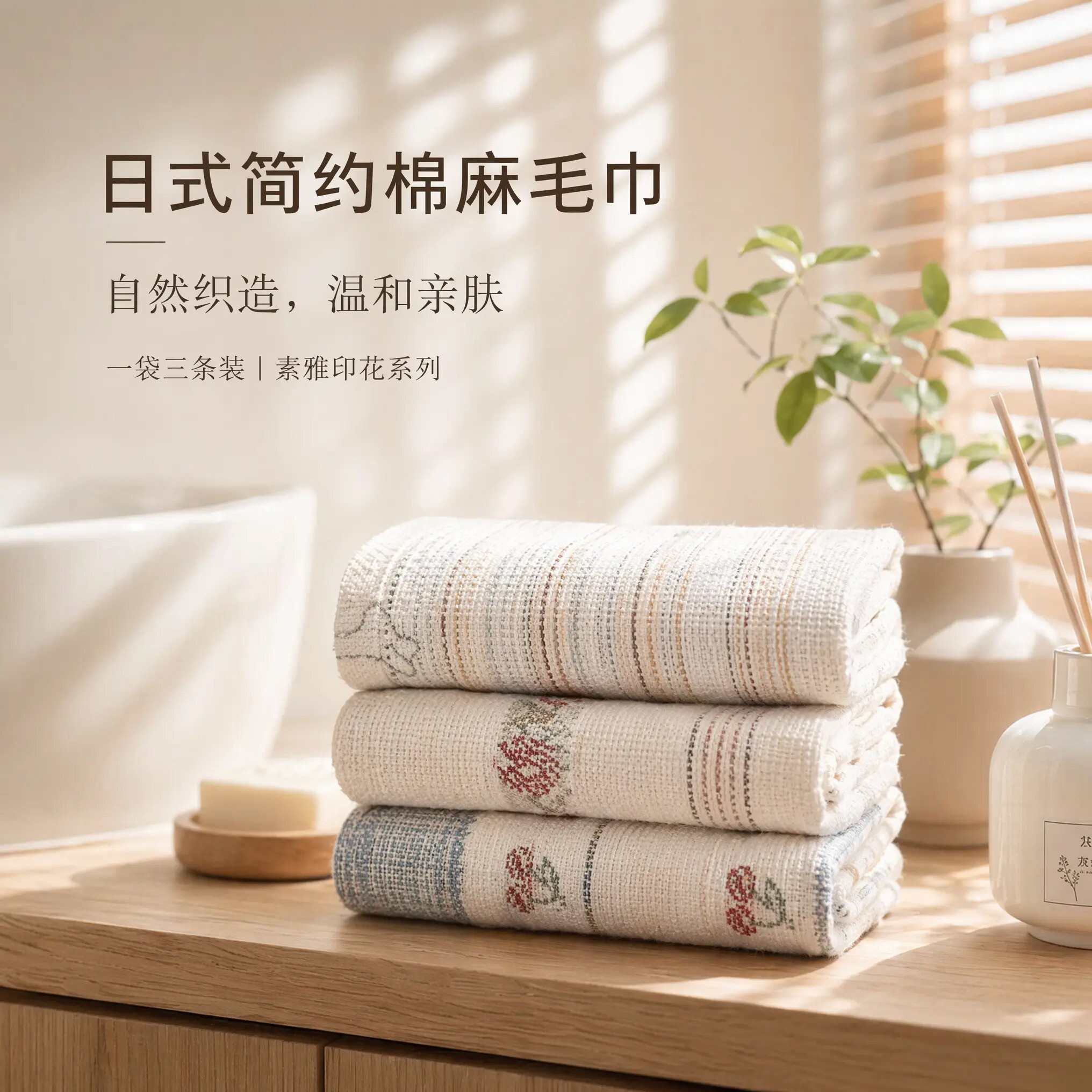 日式简约汉麻毛巾超强吸水速干不掉毛家用成人三条装洗澡洗脸面巾