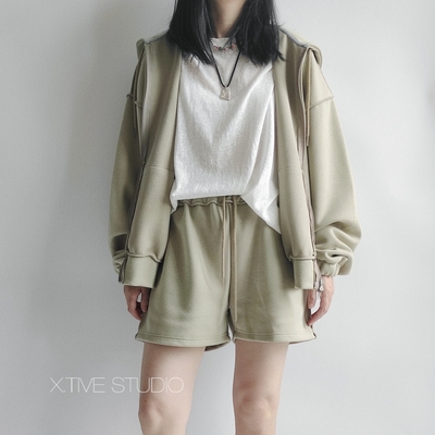 韩国连帽运动卫衣百搭套装