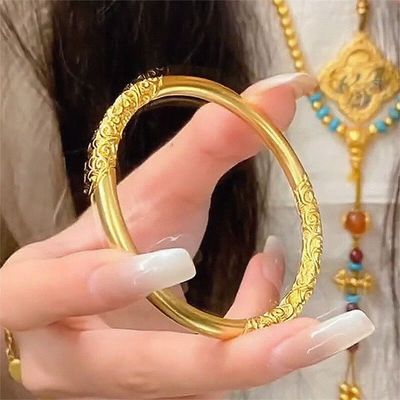 哪吒乾坤圈传承古法素圈紫荆花草纹卷草纹实心手镯宫廷