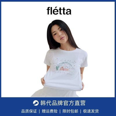 【现货】韩国小众fletta 宽松印花圆领短款短袖T恤上衣女