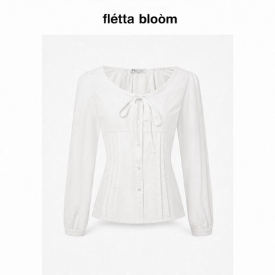 ●fletta bloom韩国modimood蝴蝶结绑带温柔收腰修身系带长袖衬衫