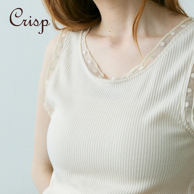 CRISP日系蕾丝花边拼接针织无袖背心女薄款内搭吊带上衣2025新款