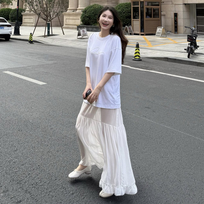 甜美背后系带圆领衫纱裙配套白裙